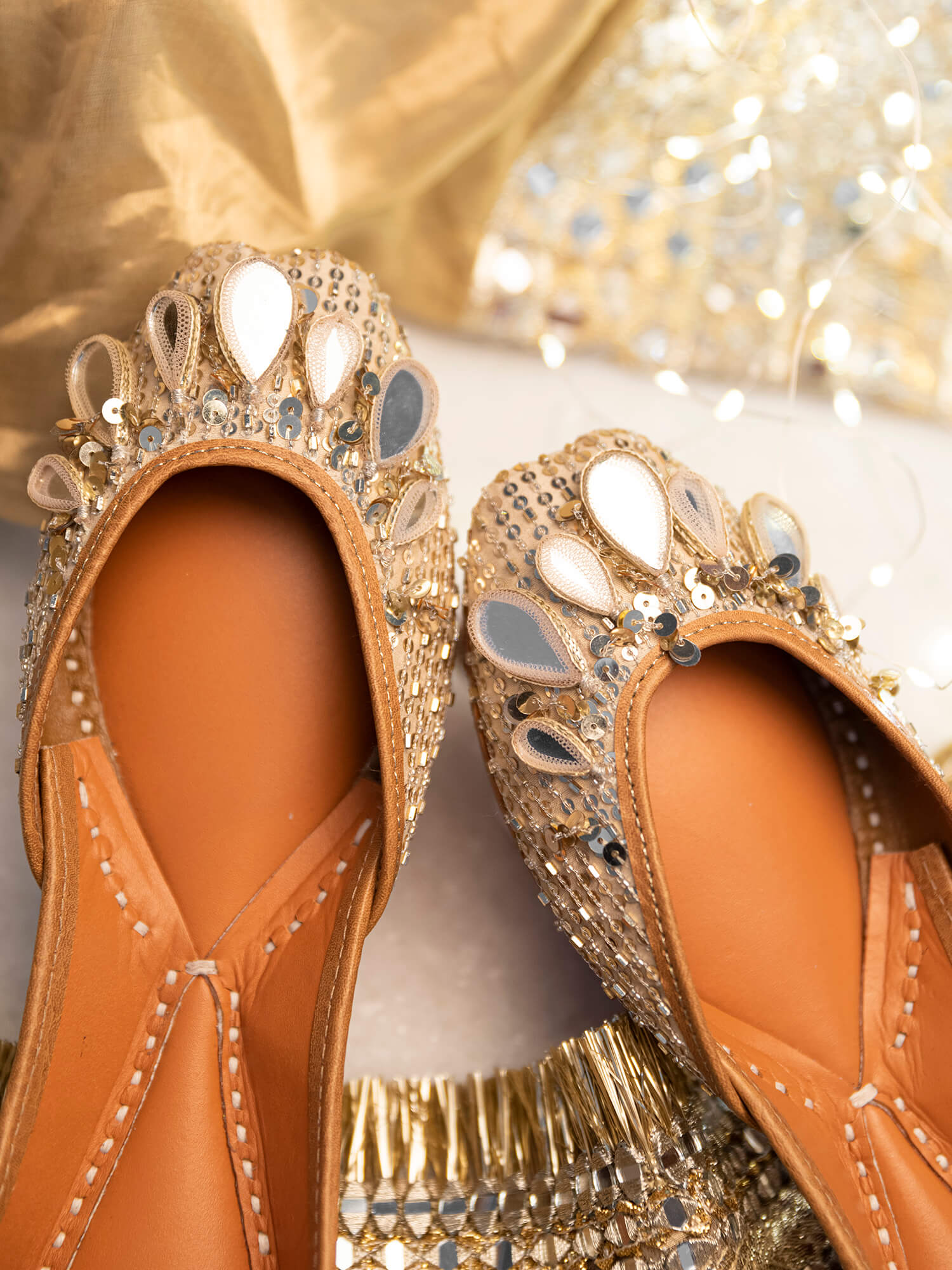 Sitara Gold Jutti | Golden Mirror Work Jutti