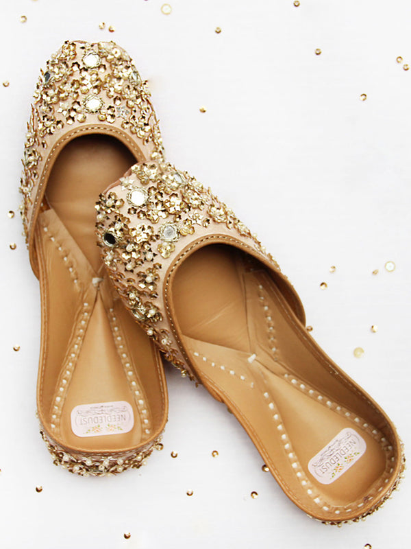 Golden Jutti | Embroidered Jutti For Women | Needledust